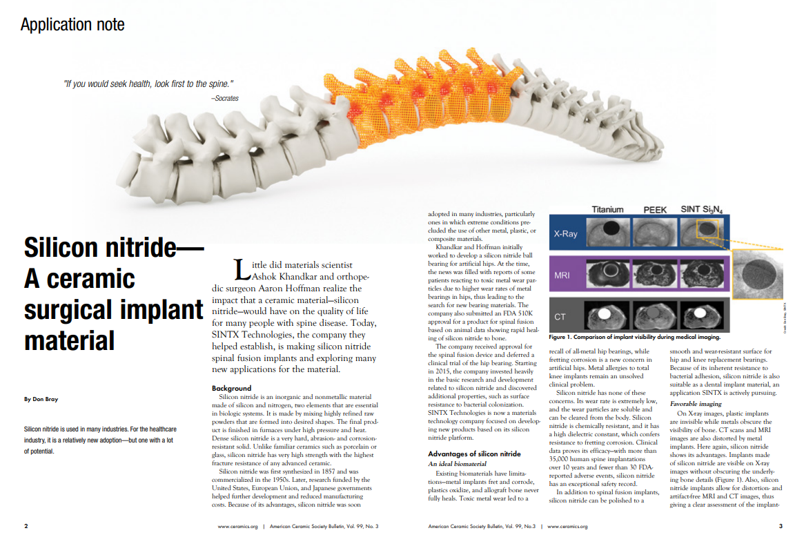Silicon Nitride (Si3N4) Spinal Implants Article - SINTX
